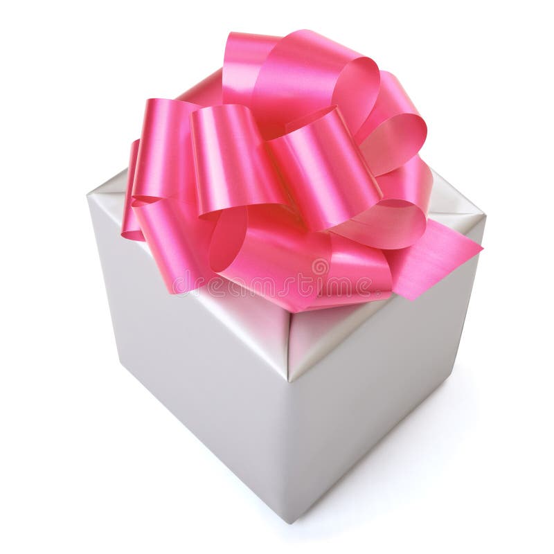 Grey Gift Box with Ribbon on Green Grass with Sun Light in the Morning ...