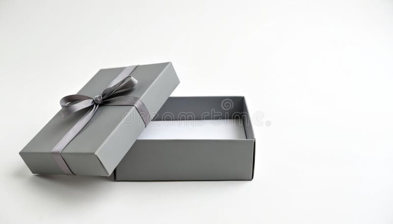 Grey Gift Box with Ribbon on Green Grass with Sun Light in the Morning ...