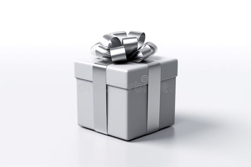 Grey Gift Box on White Background, 3D. Generative AI Stock Illustration ...