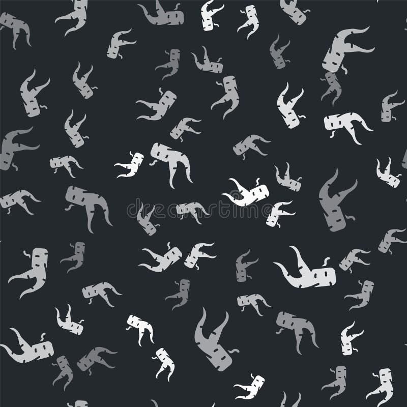 Grey Ginger Root Icon Isolated Seamless Pattern on Black Background ...