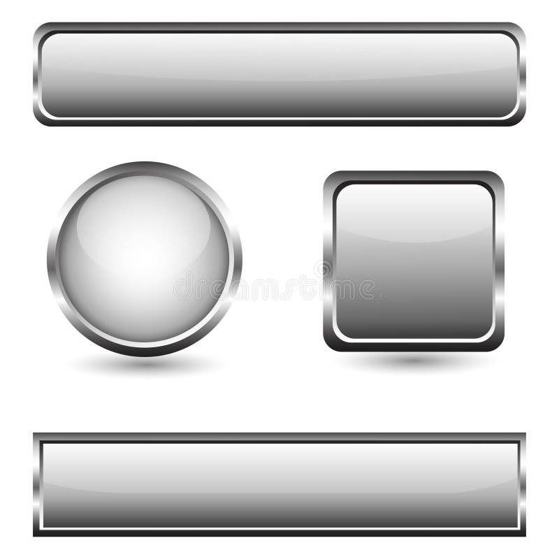 Grey Glass Buttons with Chrome Frame Stock Vector - Illustration of ...