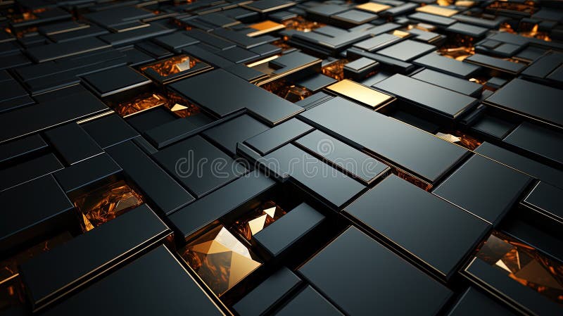 Grey and Gold 3d Random Blocks Pattern Geometric Shapes Background ...
