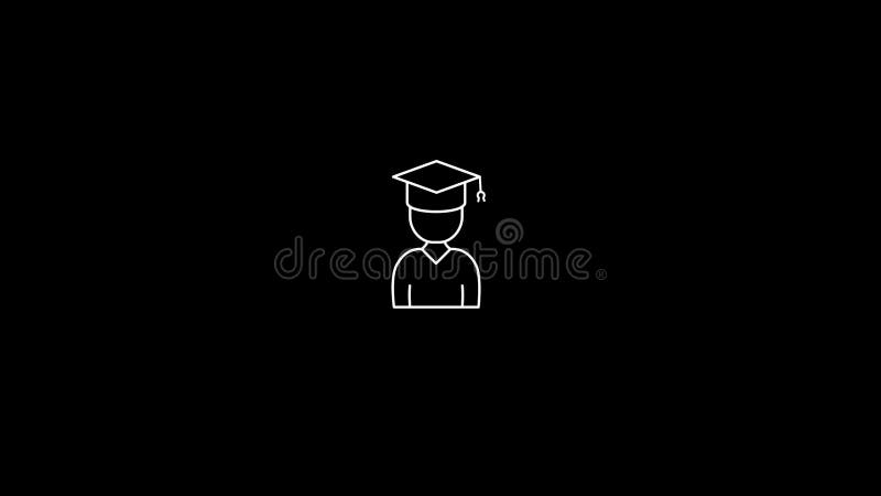 Grey Graduation Cap on Screen Laptop Line Icon on Black Background ...