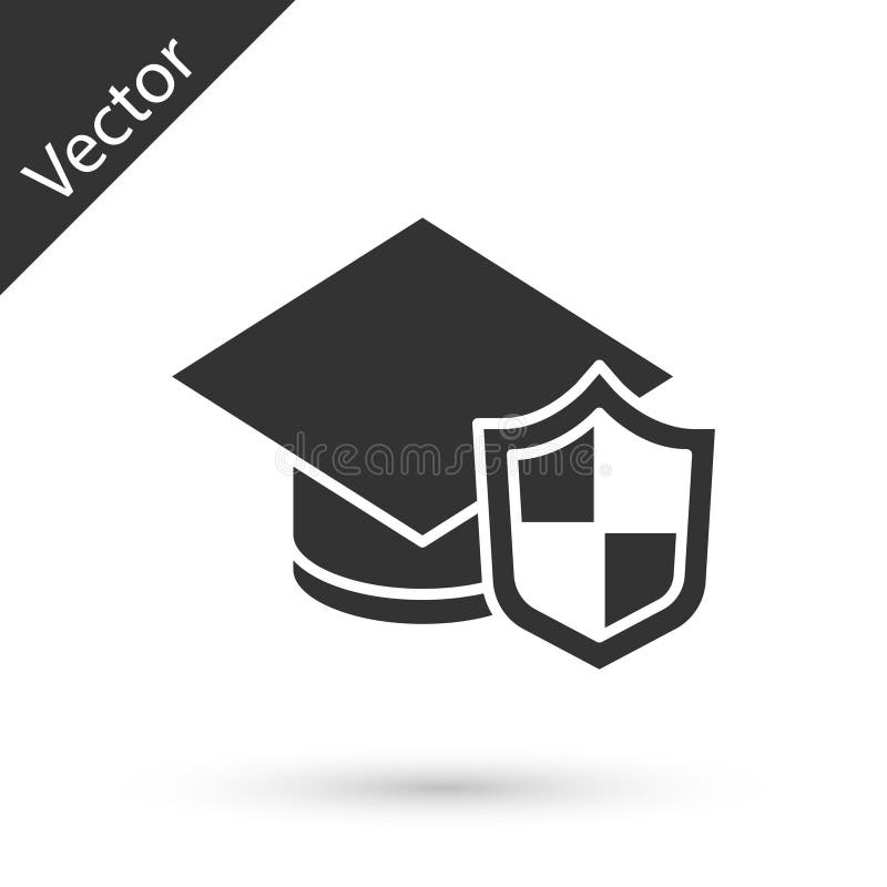 Grey Graduation Cap with Shield Icon Isolated on White Background ...
