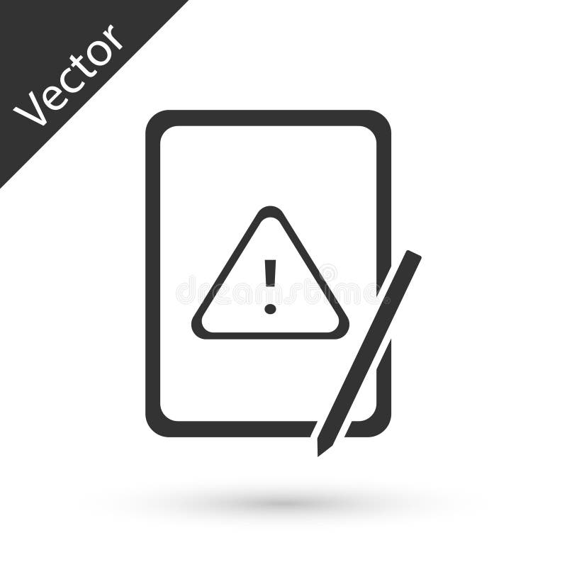 Grey Graphic Tablet with Exclamation Mark Icon Isolated on White ...