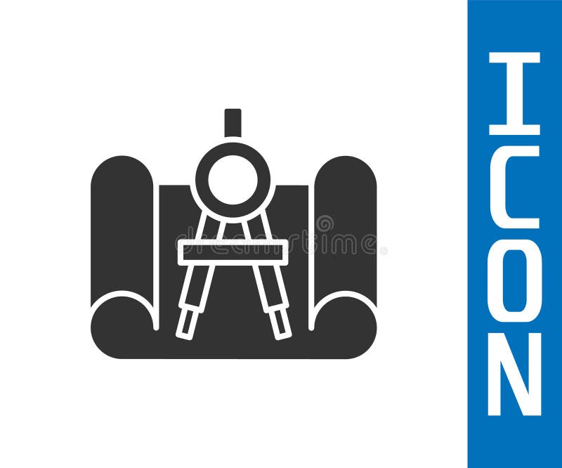 Grey Graphing Paper for Engineering and Drawing Compass Icon Isolated ...