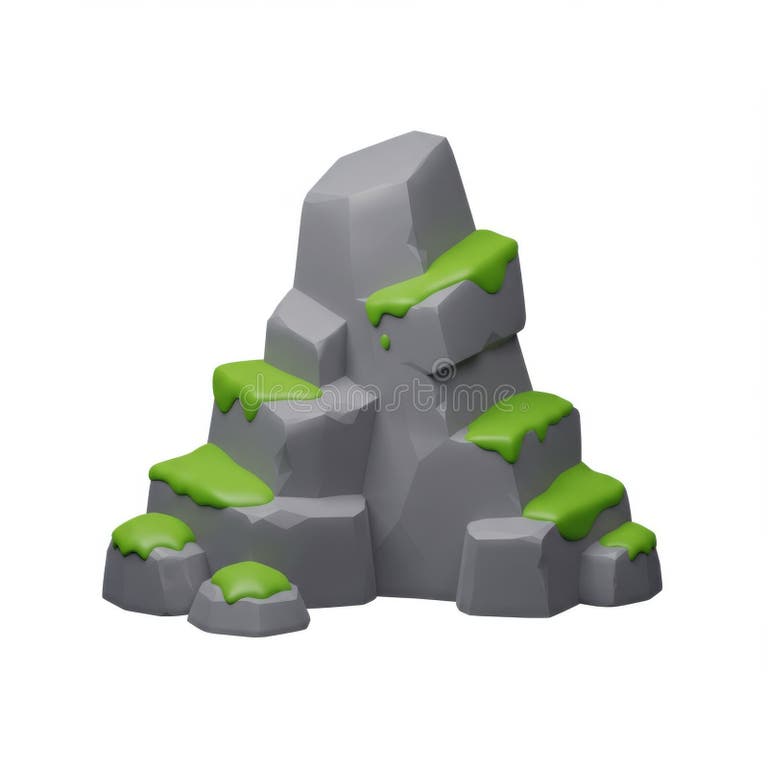 Grey and Green Mossy Rock Formation 3D Render Stock Illustration ...