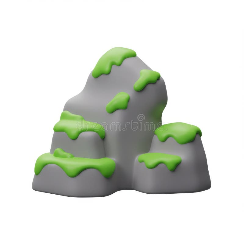 Grey and Green Mossy Rocks 3D Render Stock Illustration - Illustration ...