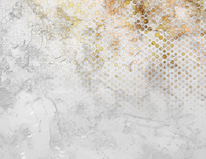 Grey Grunge Texture Wall with Golden Hexagonal Pattern Abstract ...