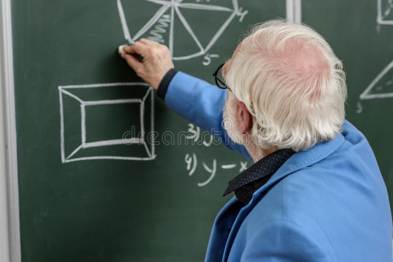 Grey Hair Professor Drawing with Piece of Chalk Stock Photo - Image of ...