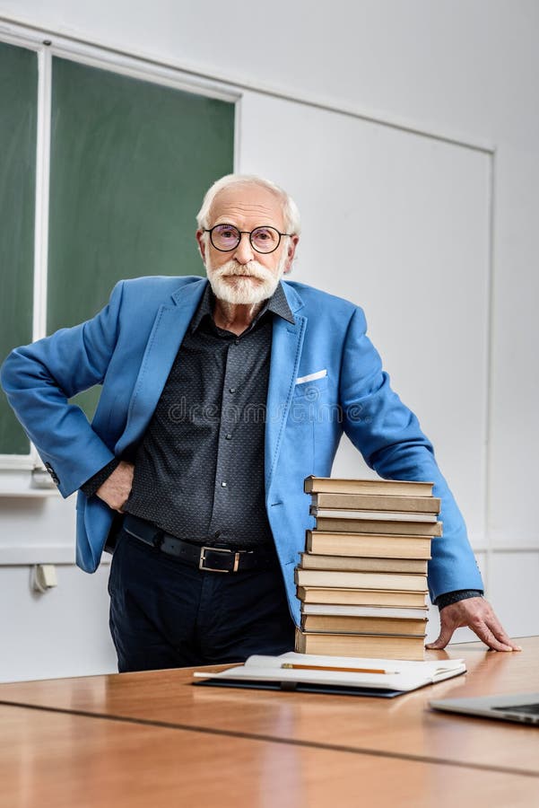 Grey Hair Professor Standing Near Stack Stock Photo - Image of ...