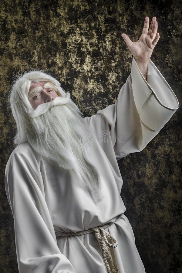 A Grey-haired Bearded Severe Wizard in a White Cloak Stock Image ...