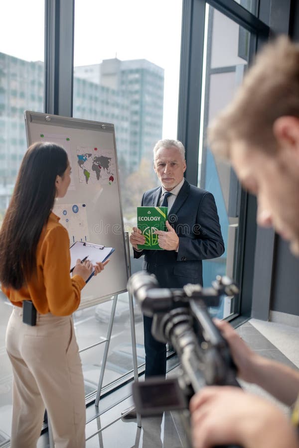TV reporter in studio stock photo. Image of light, prompter - 2314836