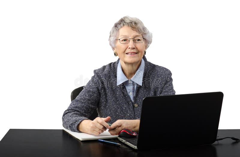 Grey Haired Old Lady in Telework Stock Image - Image of homeoffice ...
