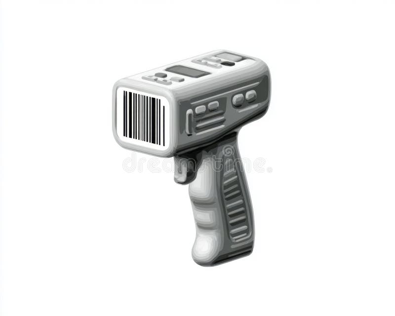 Grey Handheld Barcode Scanner on White Background Stock Illustration ...