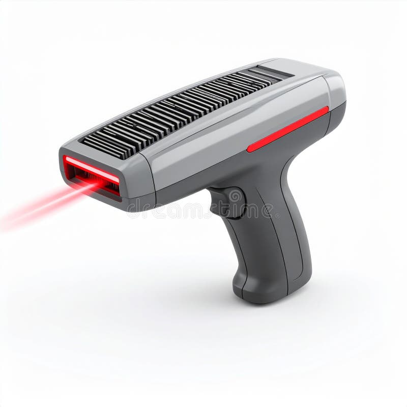 Grey Handheld Laser Scanner with Red Light Beam Stock Illustration ...