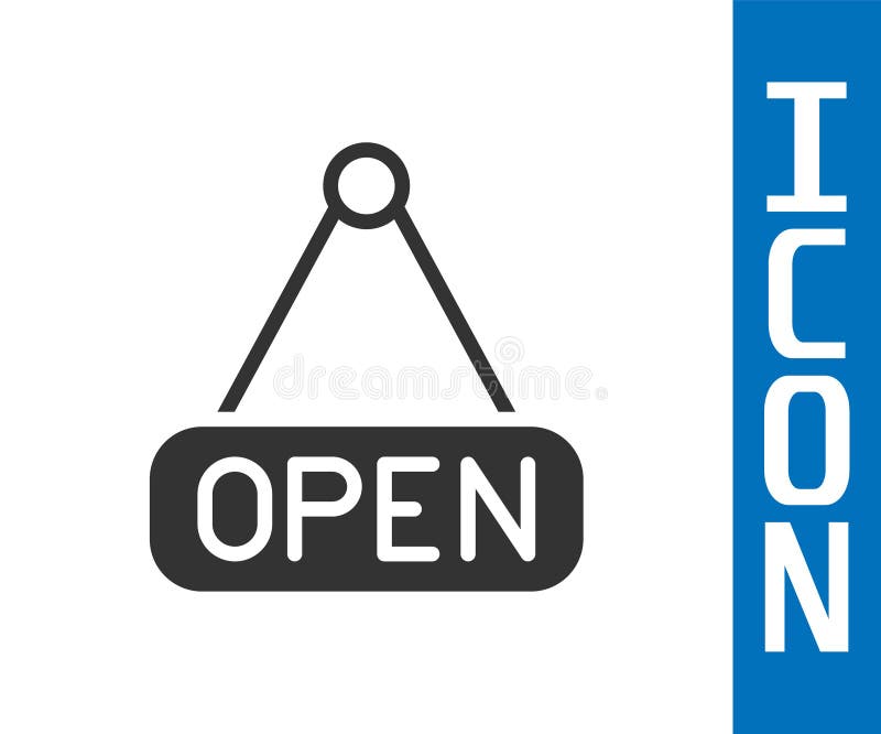 Grey Hanging Sign with Text Open Door Icon Isolated on White Background ...