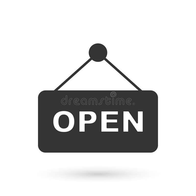 Grey Hanging Sign with Text Open Door Icon Isolated on White Background ...