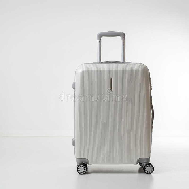 Grey Hard-shell Suitcase with Vertical Ridges, Featuring a Telescopic ...