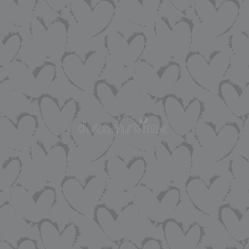 Grey Heart Shaped Brush Stroke Seamless Pattern Background Stock Vector ...