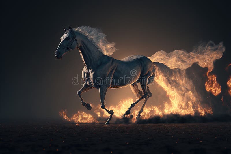 Red Horse Running between Fire Flame. Generative AI Stock Illustration ...