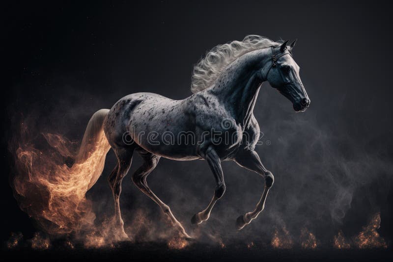 Red Horse Running between Fire Flame. Generative AI Stock Illustration ...