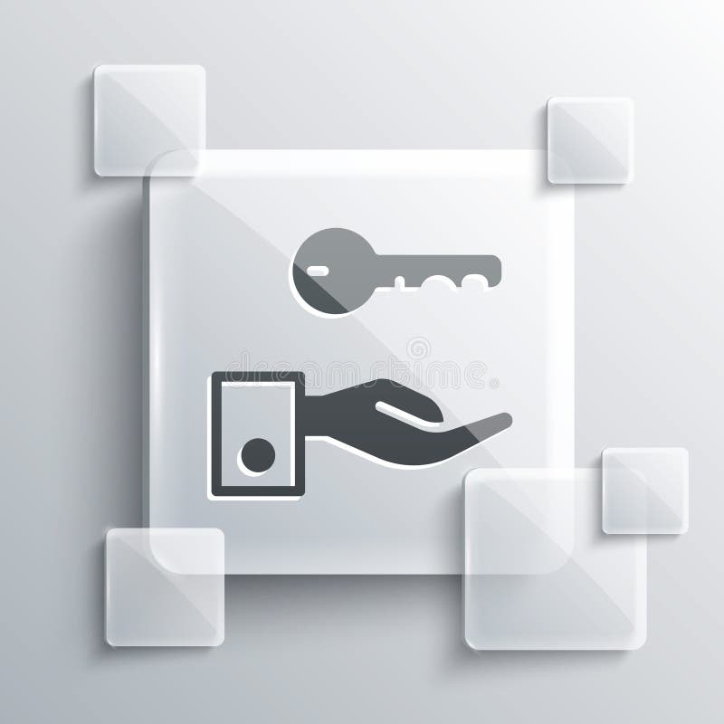 Grey Hotel Door Lock Key Icon Isolated on Grey Background. Square Glass ...