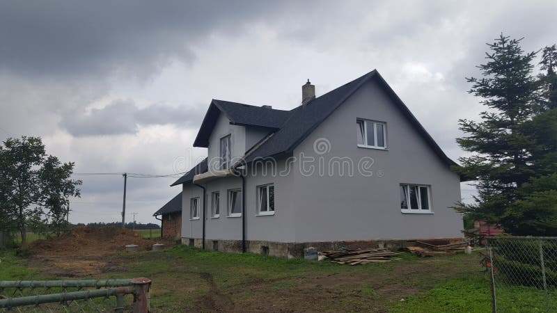 Grey house stock image. Image of reconstruction, build - 77263071