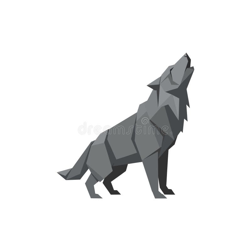 Grey Howling Wolf in Low Poly Geometric Style Standing Alert Minimal ...
