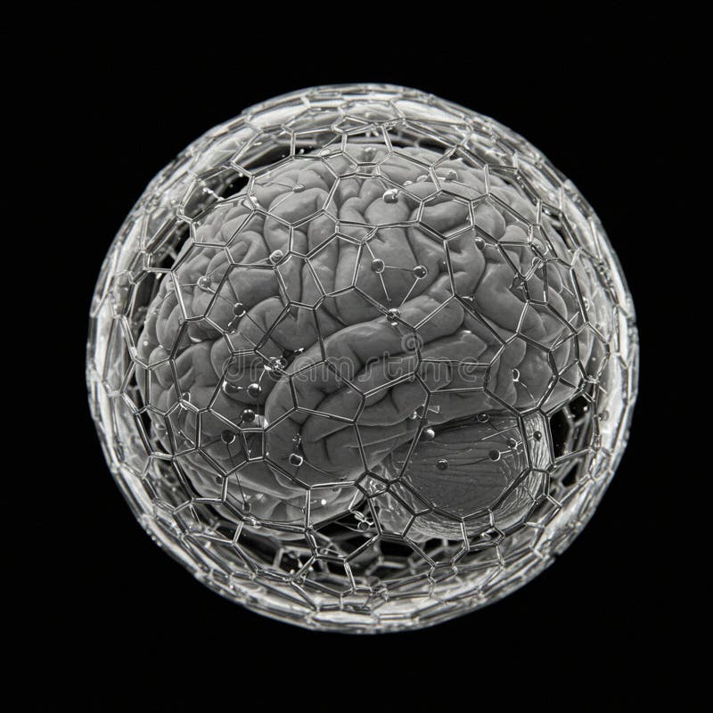 A Grey Human Brain Encased within a Spherical, Transparent, and ...