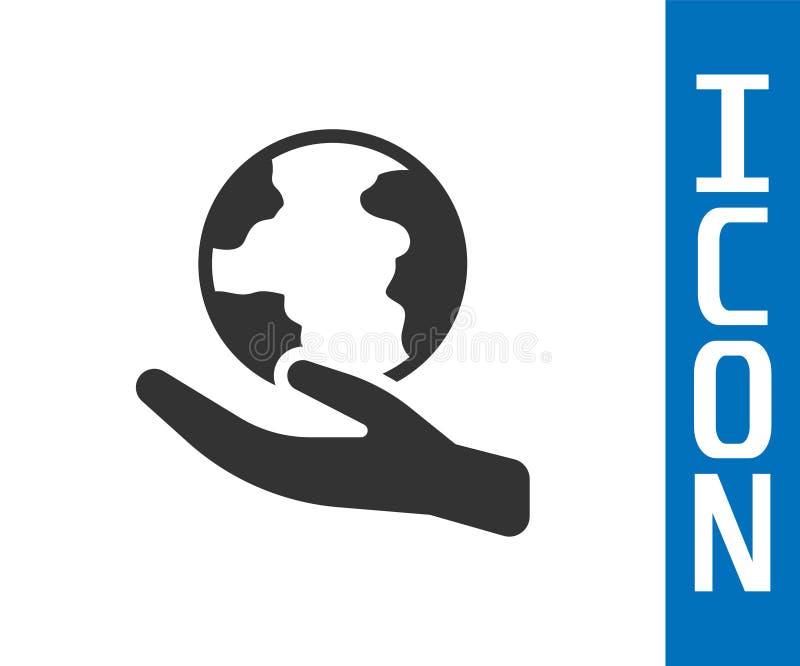 Grey Human Hand Holding Earth Globe Icon Isolated on White Background ...