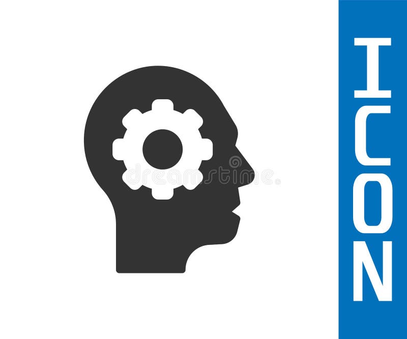 Grey Human Head with Gear Inside Icon Isolated on White Background ...