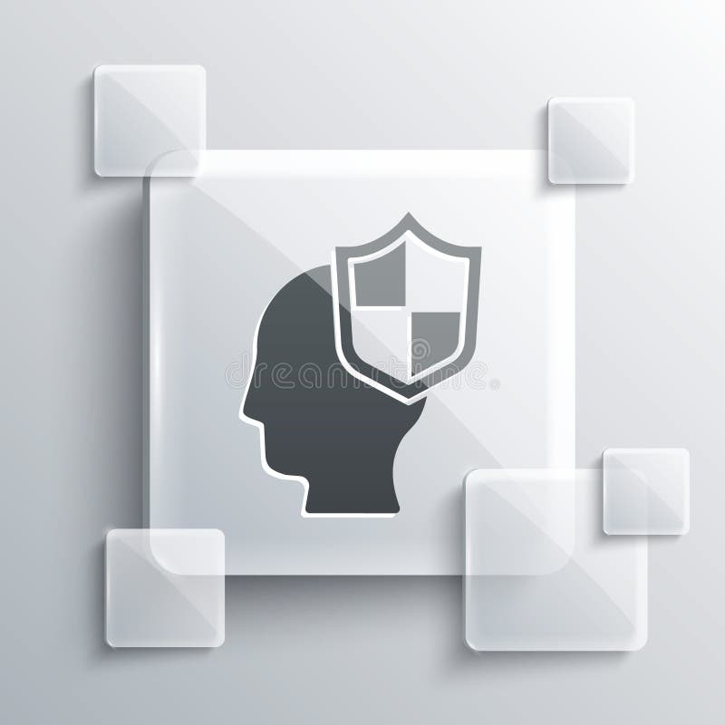 Grey Human Head with Shield Icon Isolated on Grey Background. Square ...