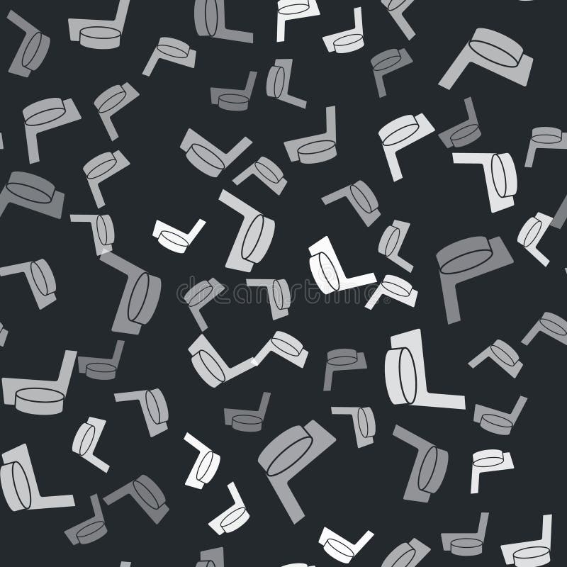 Grey Ice Hockey Stick and Puck Icon Isolated Seamless Pattern on Black ...