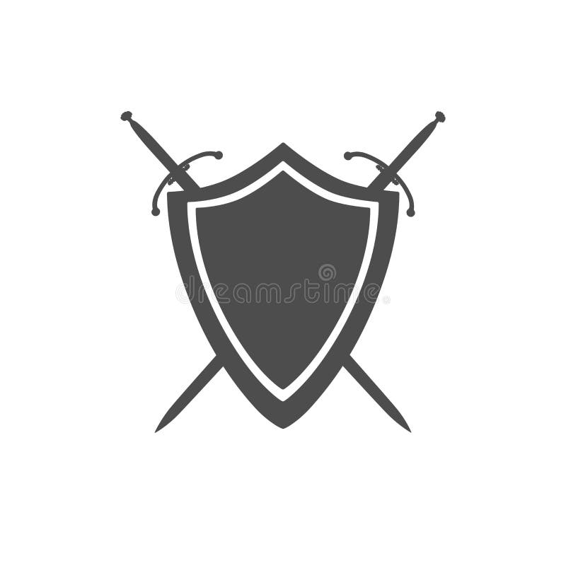Red Icon of Shield and Two Crossed Swords Under it Stock Vector ...
