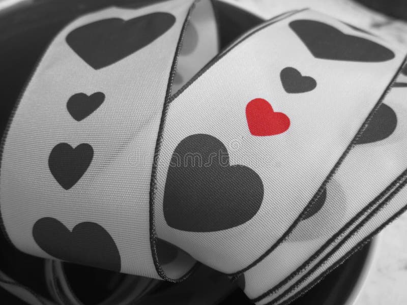 A Ribbon with Red and Grey Hearts Stock Photo - Image of affection ...