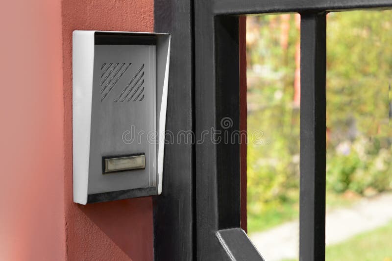Grey Intercom with Speaker Near Gates Outdoors Stock Photo - Image of ...