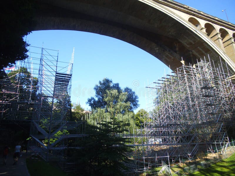 A Grey Iron Skeleton Below a High Bridge in Luxembourg. Stock Image ...