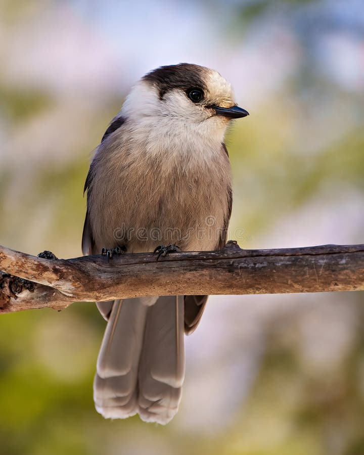 Grey Jay Photo and Image. Front View Perched on a Tree Branch ...