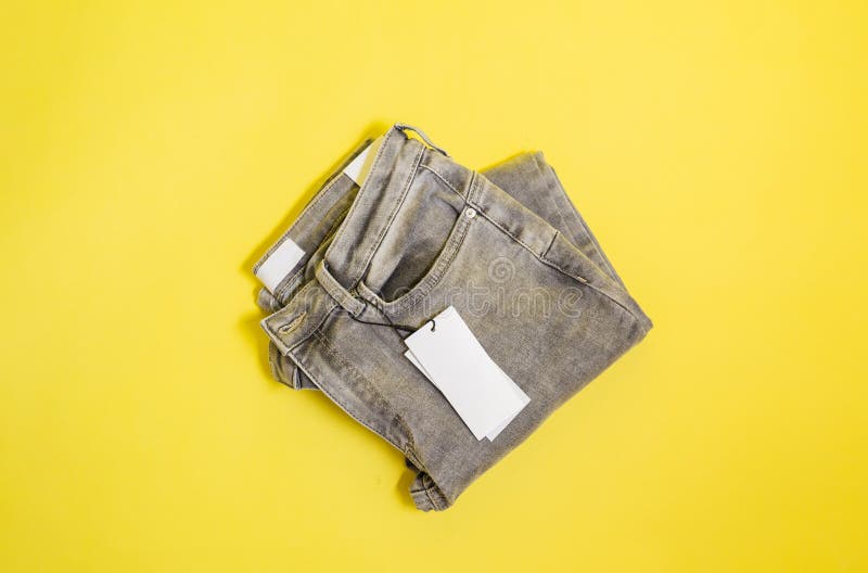Grey Jeans with an Empty Tag Stock Image - Image of cotton, dark: 208278521