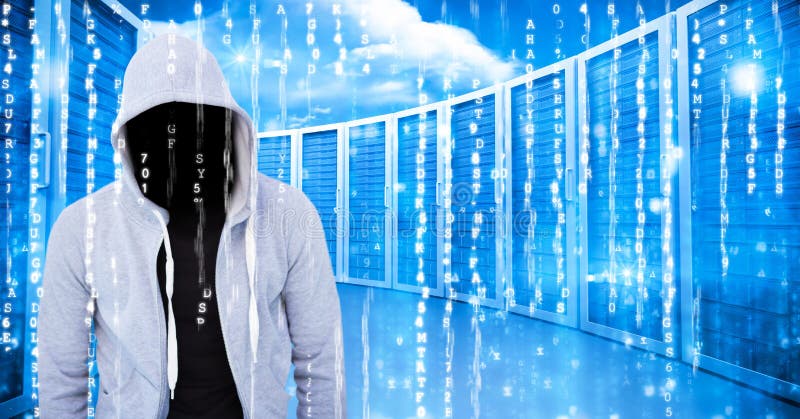 Grey Jumper Hacker, Light Blue Server Stock Illustration - Illustration ...