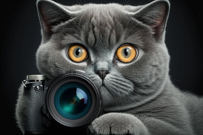 A Grey Kitten with a Camera Created by Generative Ai Stock Illustration ...
