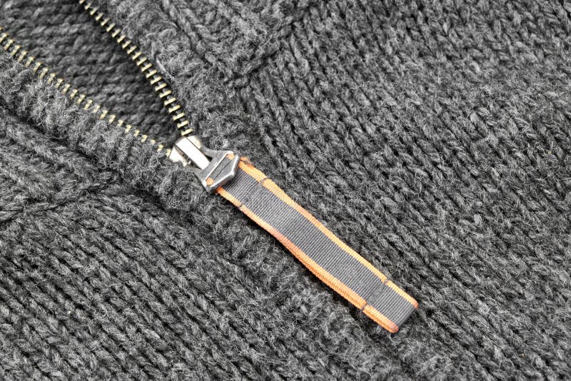 Grey Knitted Sweater with Silver Metal Zipper Stock Image - Image of ...
