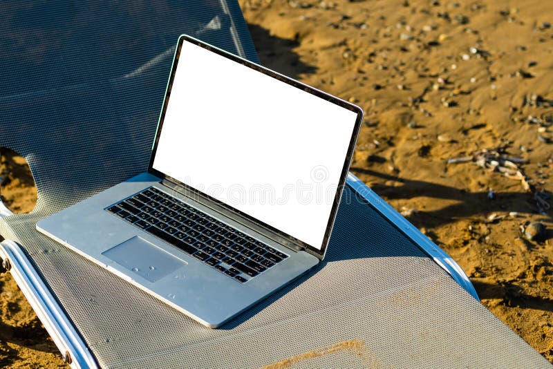 Grey Laptop Computer Open with Keyboard on Deckchair Editorial Photo ...