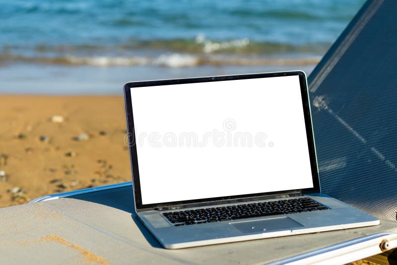 Grey Laptop Computer Open with Keyboard on Deckchair Editorial Stock ...