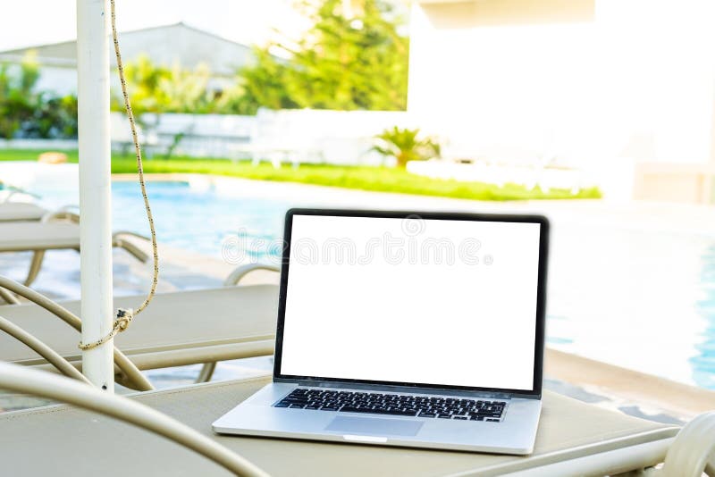 Grey Laptop Computer Open with Keyboard on Deckchair Editorial ...