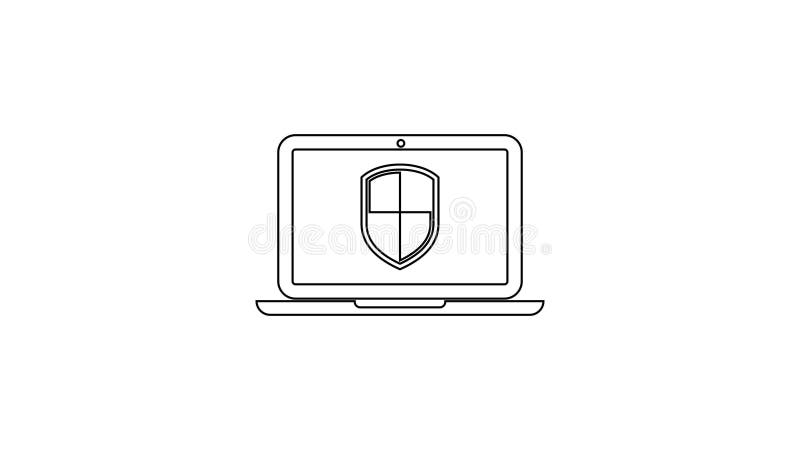 Grey Laptop Protected with Shield Symbol Line Icon on White Background ...