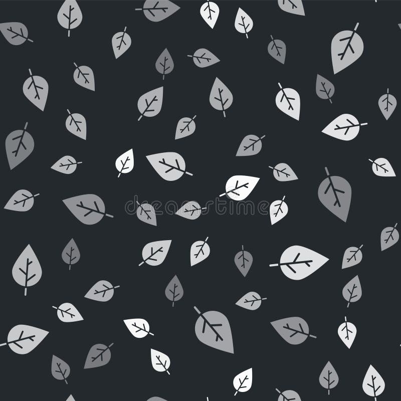 Grey Leaf Icon Isolated Seamless Pattern on Black Background. Fresh ...