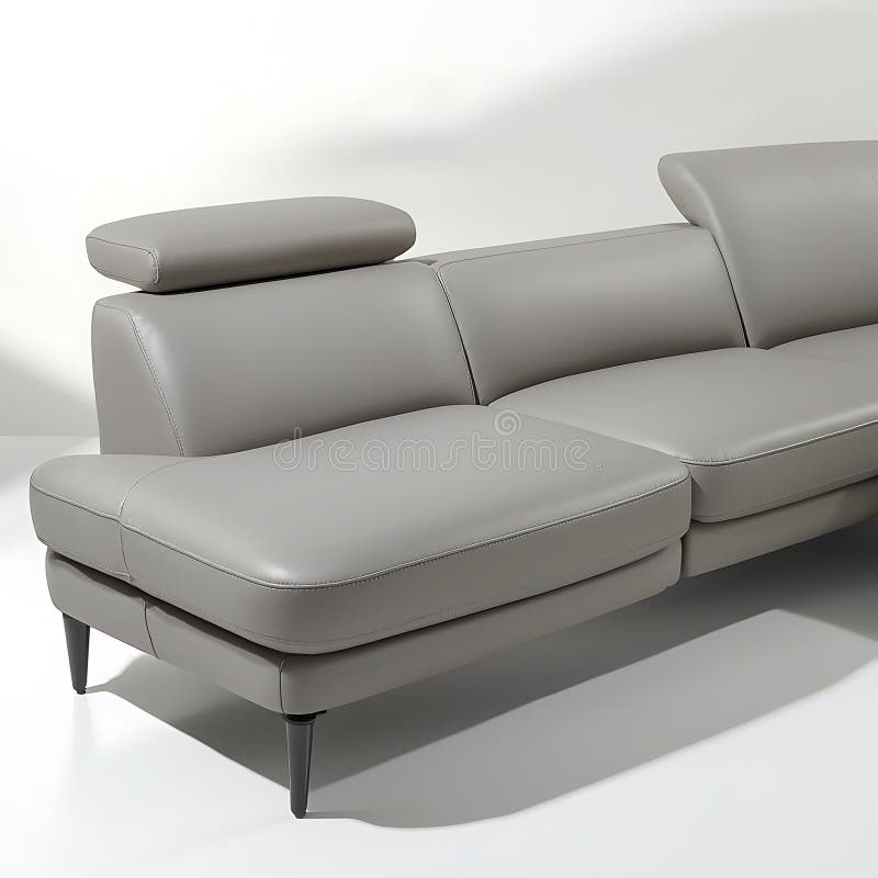 Grey Leather Couch with a Grey Back and a Grey Pillow Stock Image ...
