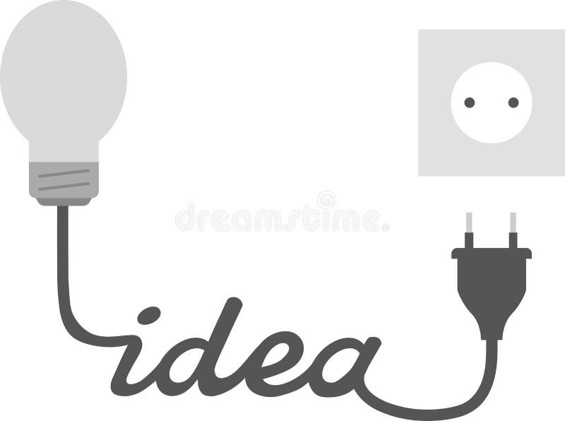 Grey Light Bulb with Idea and Plug and Outlet Stock Vector ...